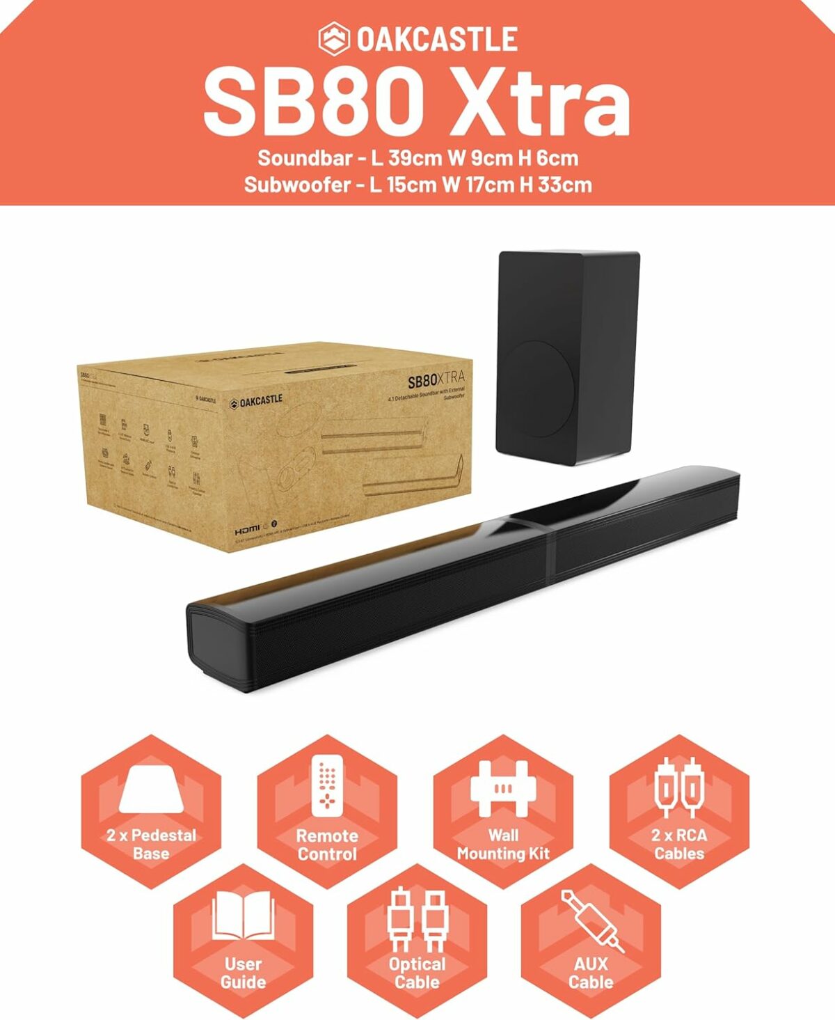 Majority Soundbar SB80 XTRA Split 2in1 Bar/Speakers 200W 2.1 with Sub ...